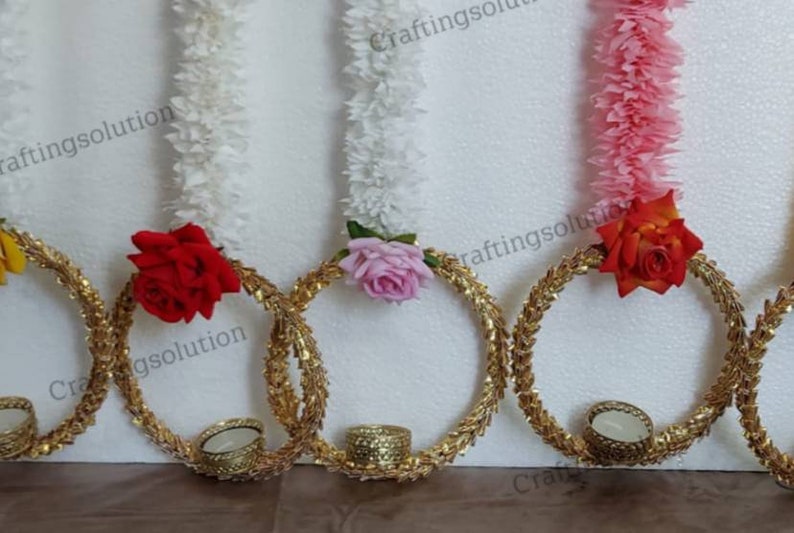 5 String Lot Fusion Soft Jasmine Garland With Gota Bangle Tea Light ...
