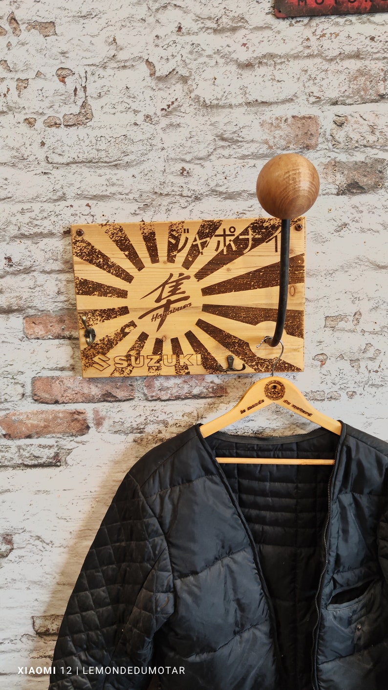 Suzuki Hayabusa Motorcycle Helmet Stand on a Wooden Tray With the ...