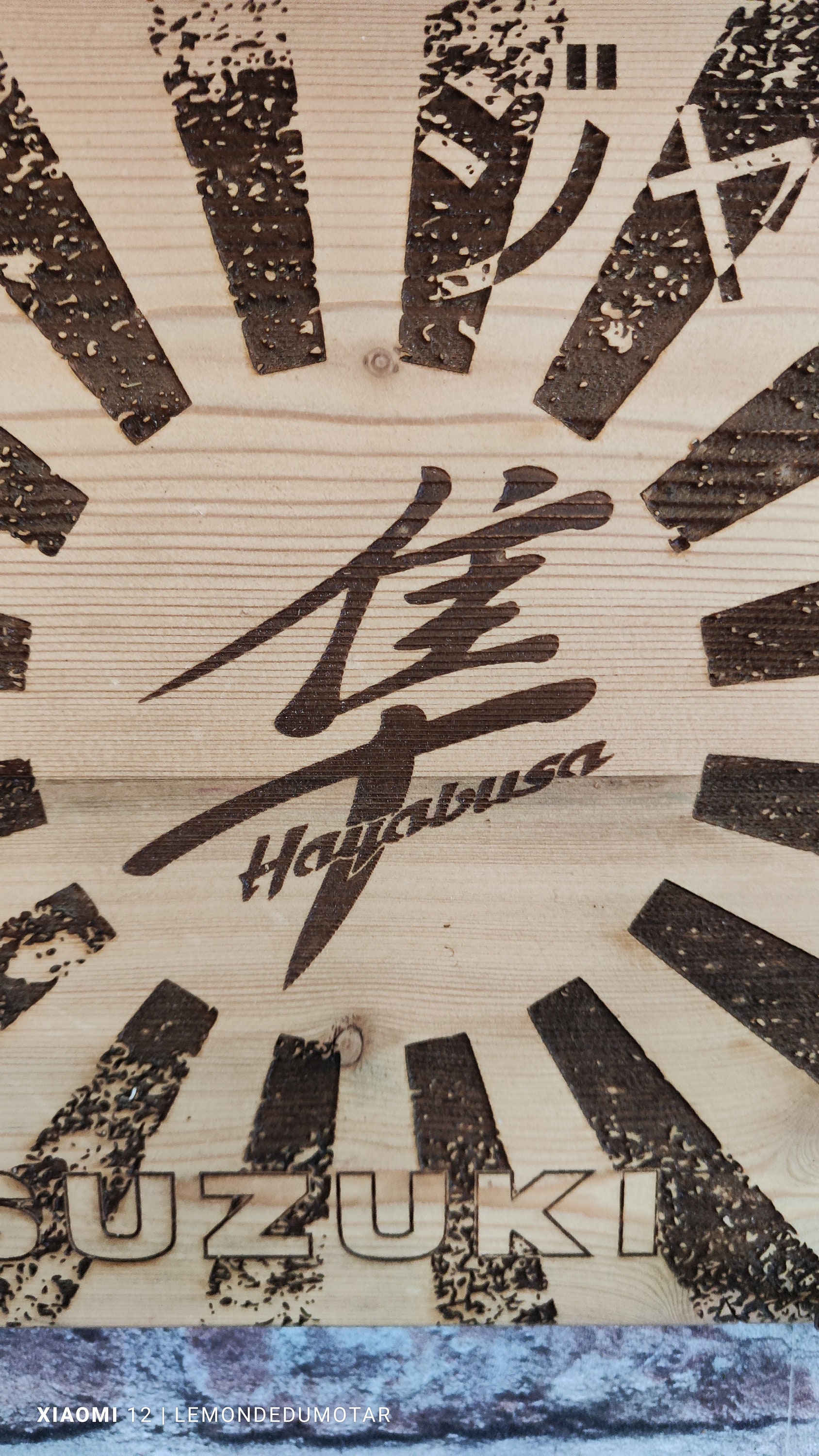 Suzuki Hayabusa Motorcycle Helmet Stand on a Wooden Tray With the ...