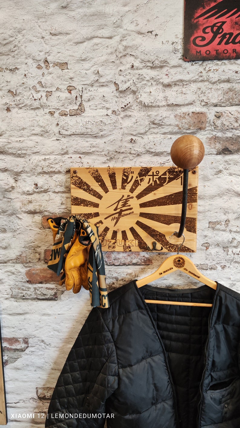 Suzuki Hayabusa Motorcycle Helmet Stand on a Wooden Tray With the ...