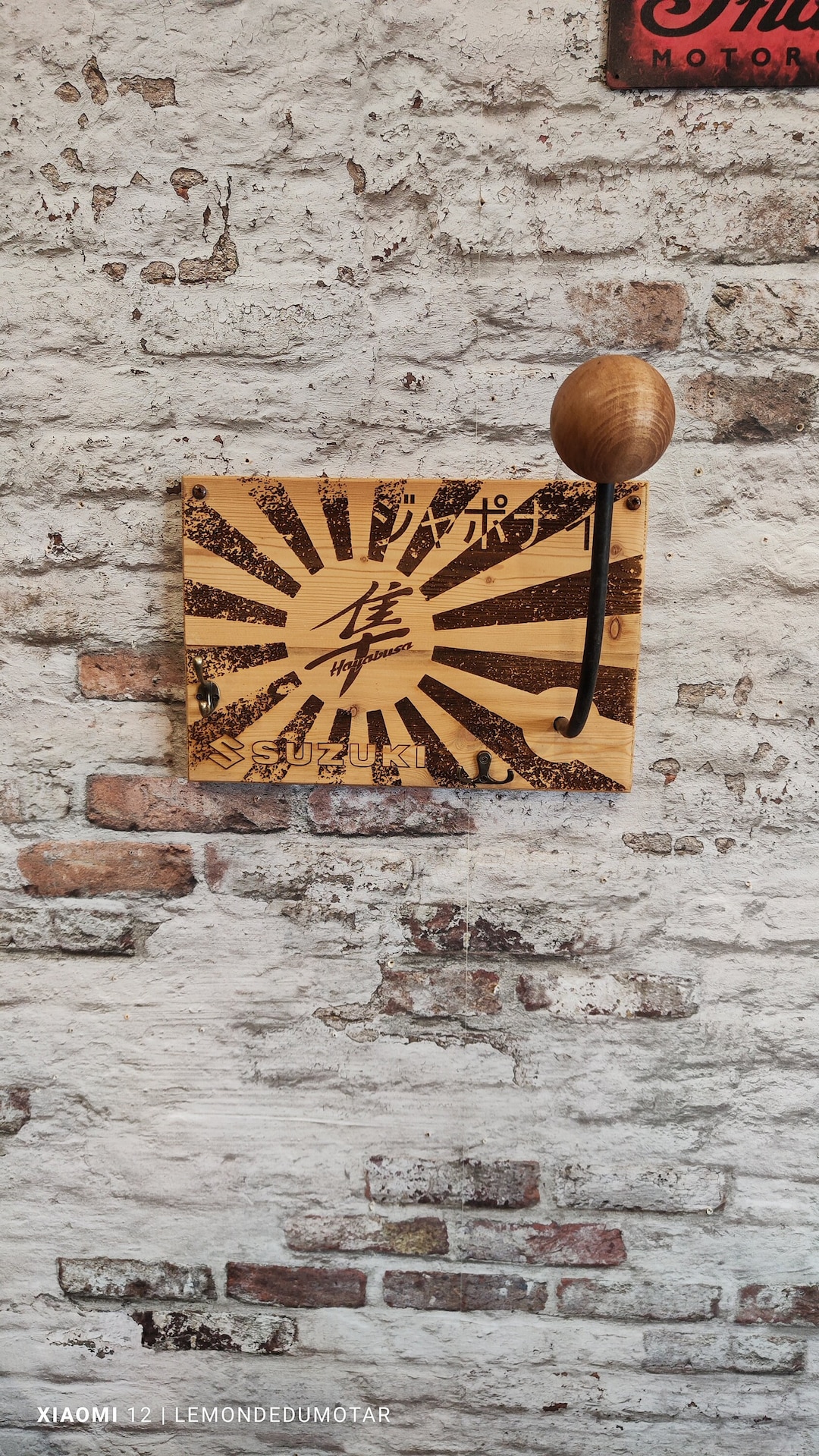 Suzuki Hayabusa Motorcycle Helmet Stand on a Wooden Tray With the ...