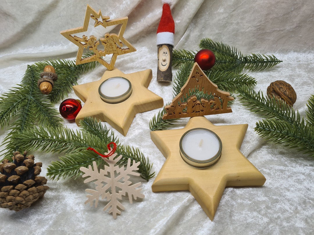 Wooden Star Tea Light Holder With Attachment - Etsy