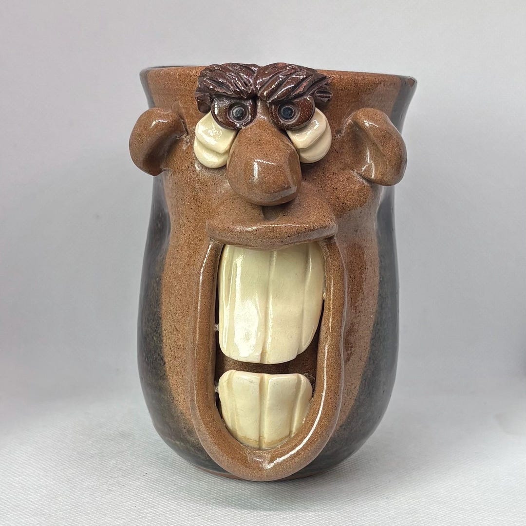 Hand Crafted Ugly Face Stoneware Pottery Mug Funny Coffee Cup by Gaites ...
