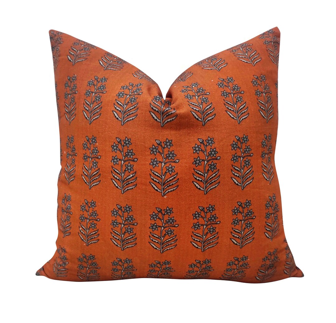Handmade Poppy Floral Cushion Cover: Orange & White Cotton Throw Pillow ...