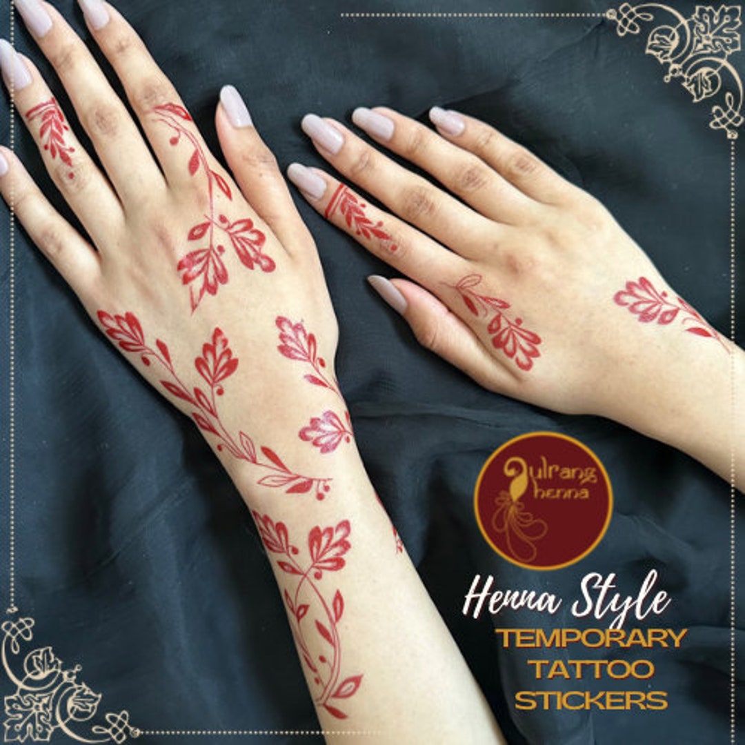 Henna Style Temporary Tattoo Stickers-henna Tattoo- Henna Sticker- Red ...