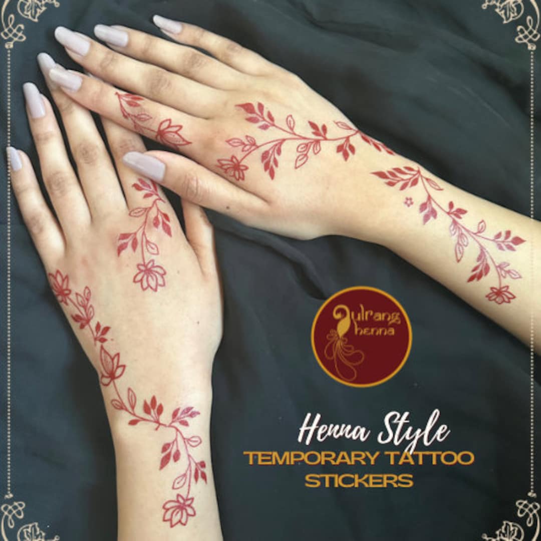 Henna Style Temporary Tattoo Stickers-henna Tattoo- Henna Sticker- Red ...