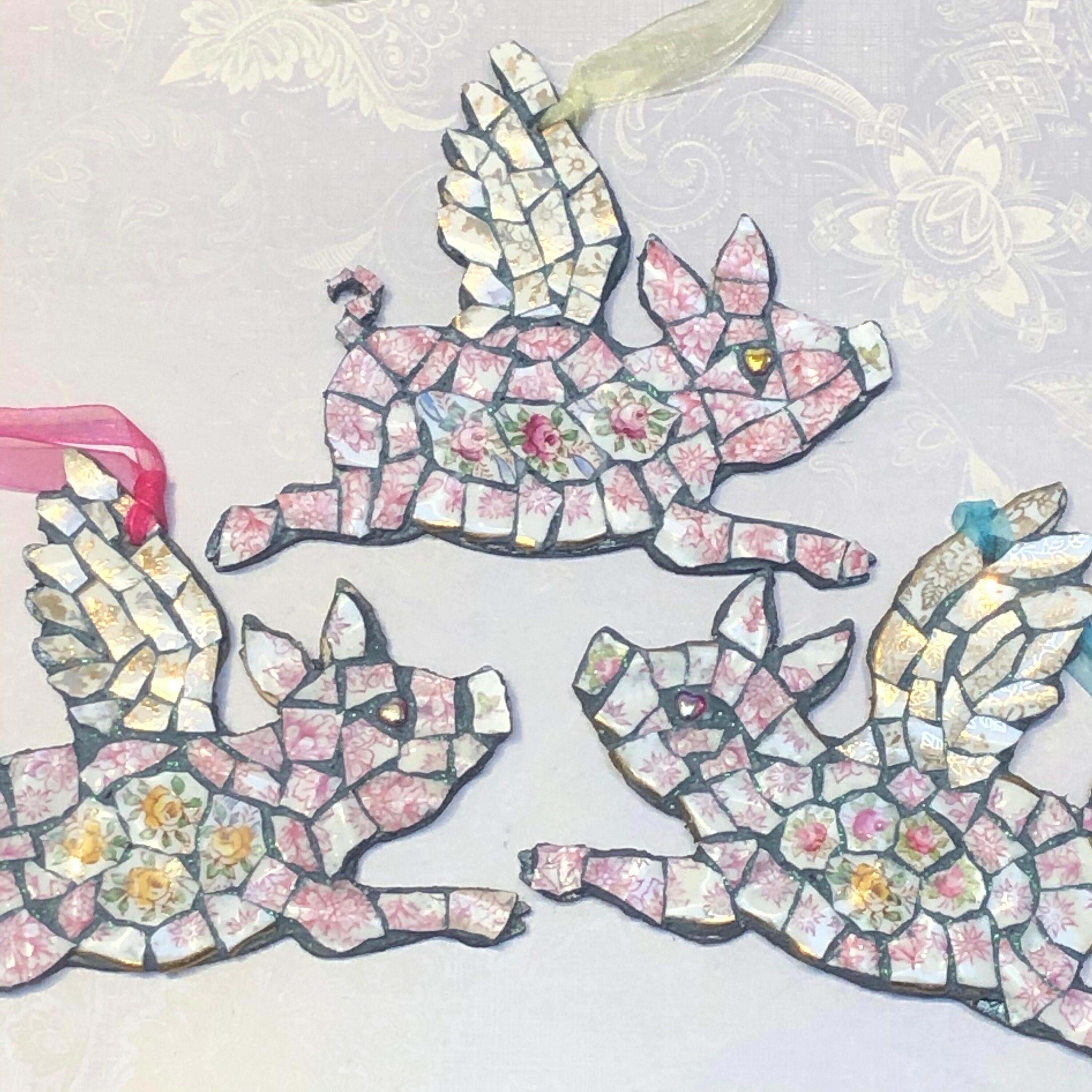 Flying Pig Broken China Mosaic - Etsy