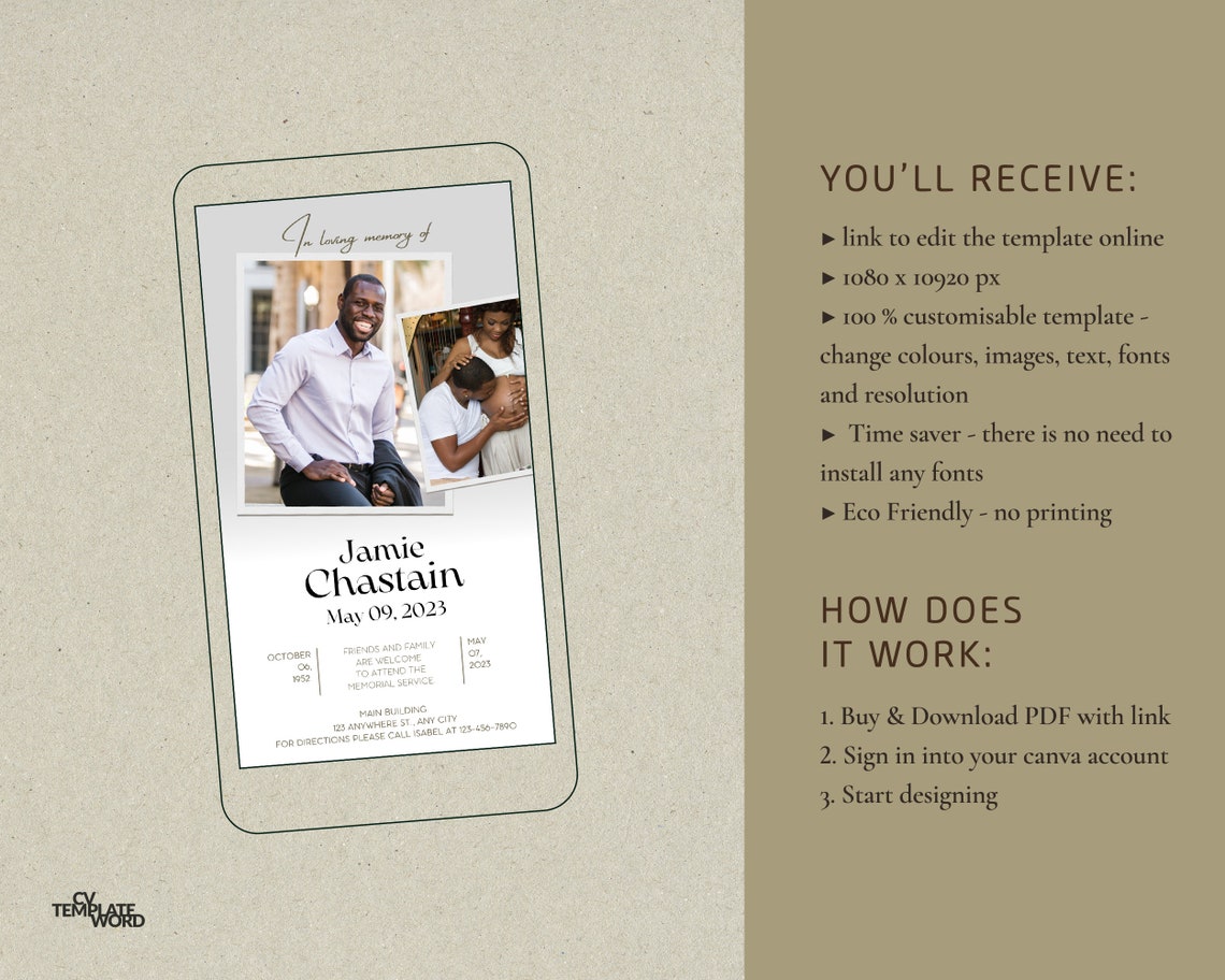 Elegant Funeral Evite Funeral Invitation Digital for Man - Etsy