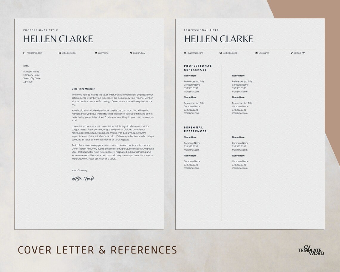 Sleek Resume Template, Modern Cv Template Word, Professional Executive ...