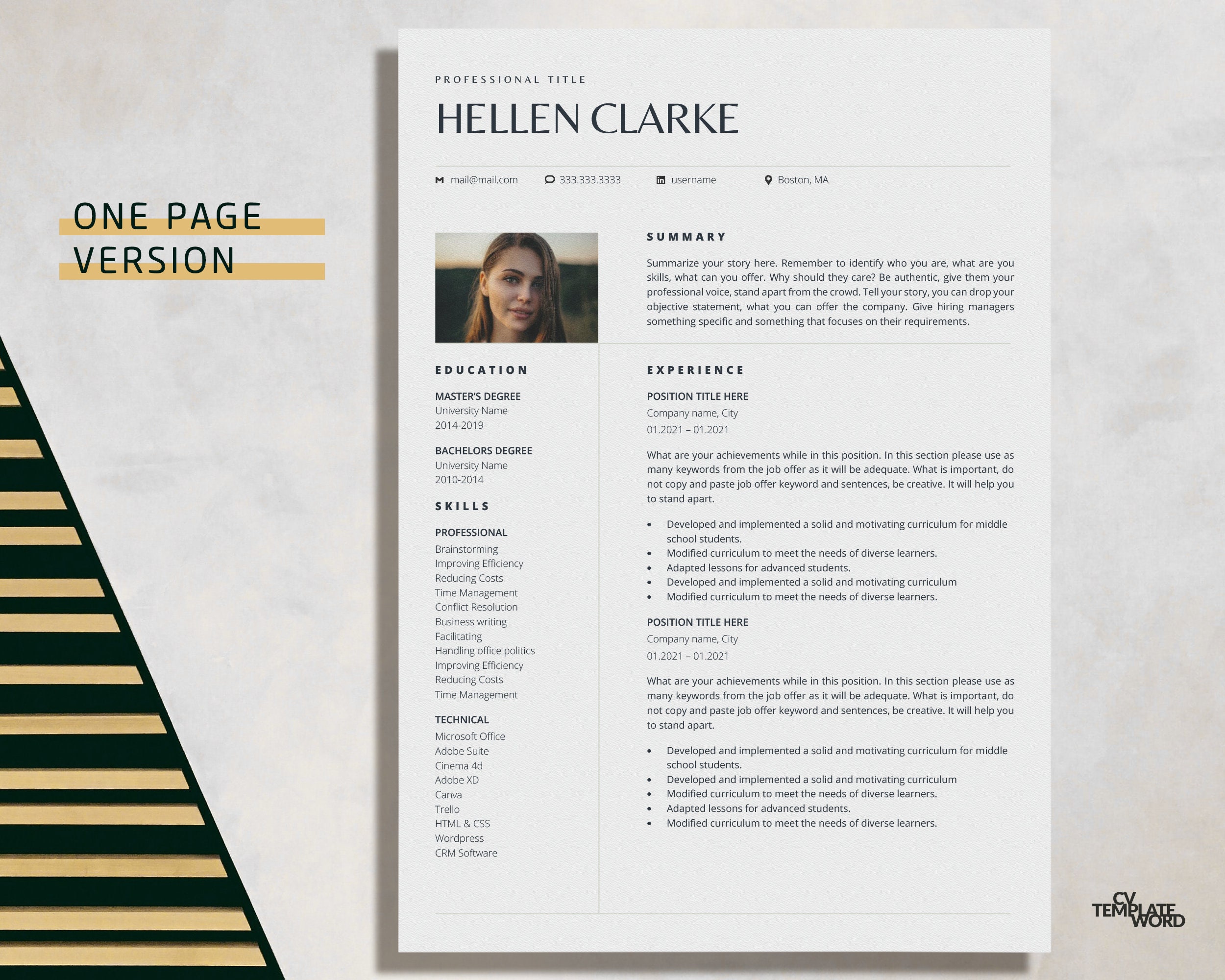 Sleek Resume Template Modern Cv Template Word Professional - Etsy Australia