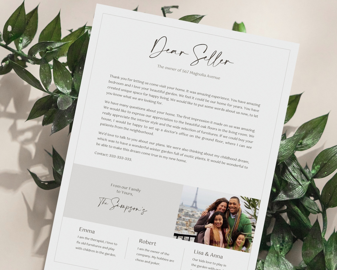 Home Offer Letter Template Word, Family Note to Seller, Elegant ...