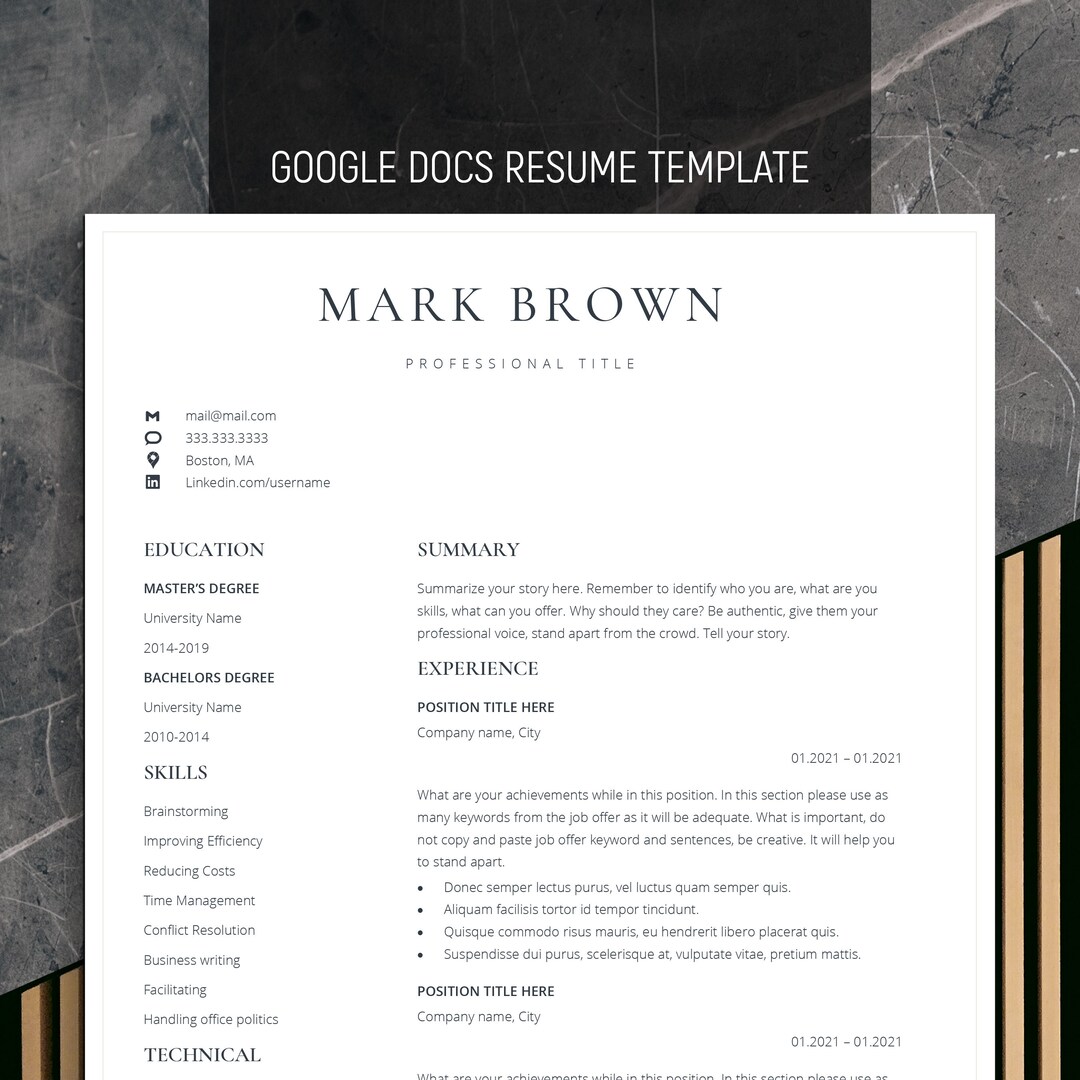 Professional Google Docs Resume Template, Modern Cv Template Word ...