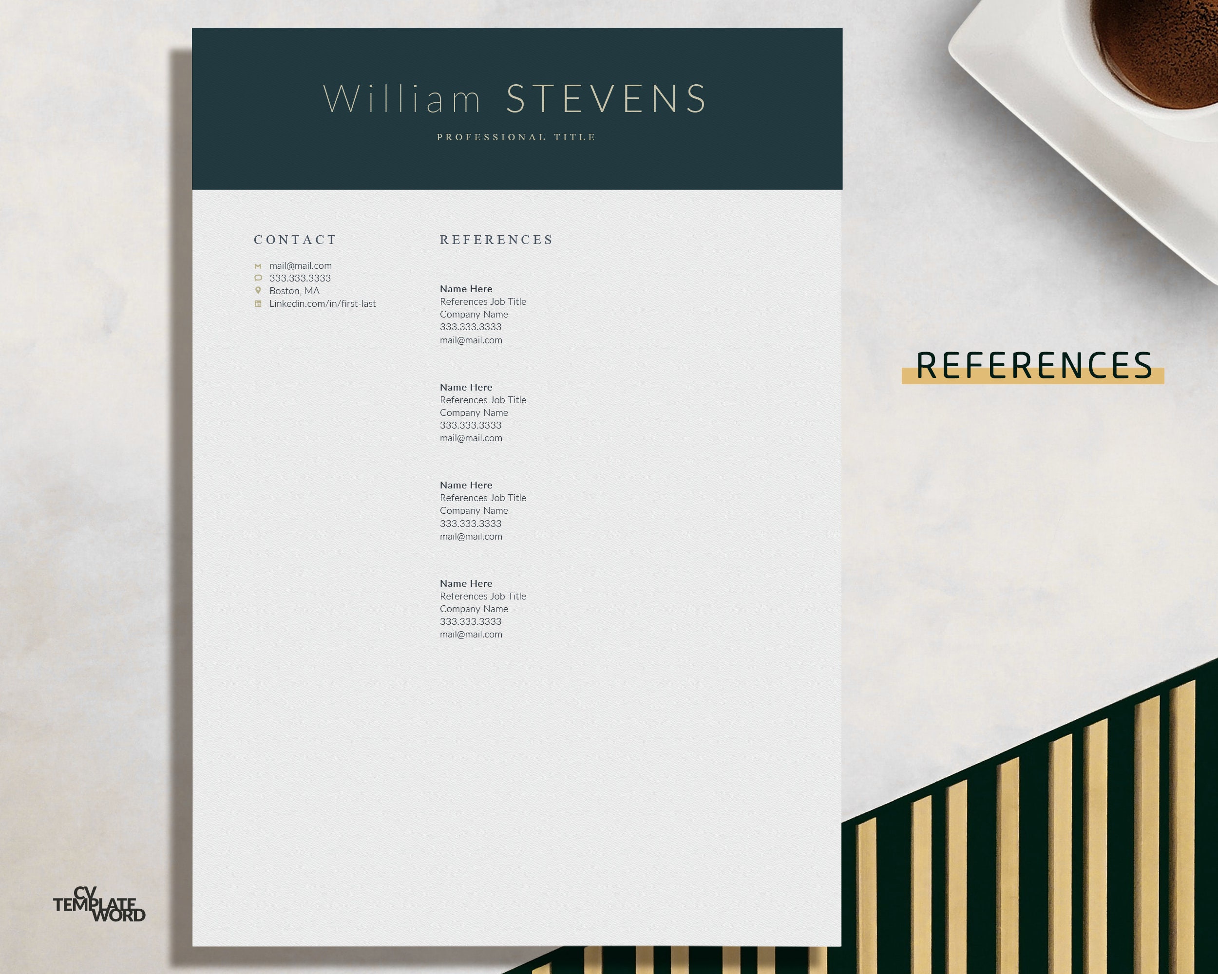 Sleek Resume Template, Modern Cv Template Word, Professional Executive ...