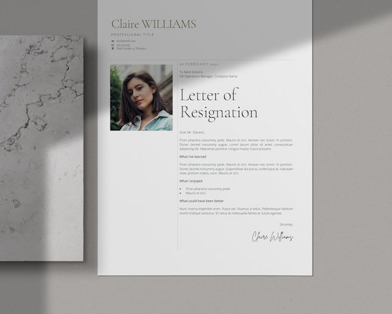 Modern Resignation Letter Template Simple Sample Letter for | Etsy