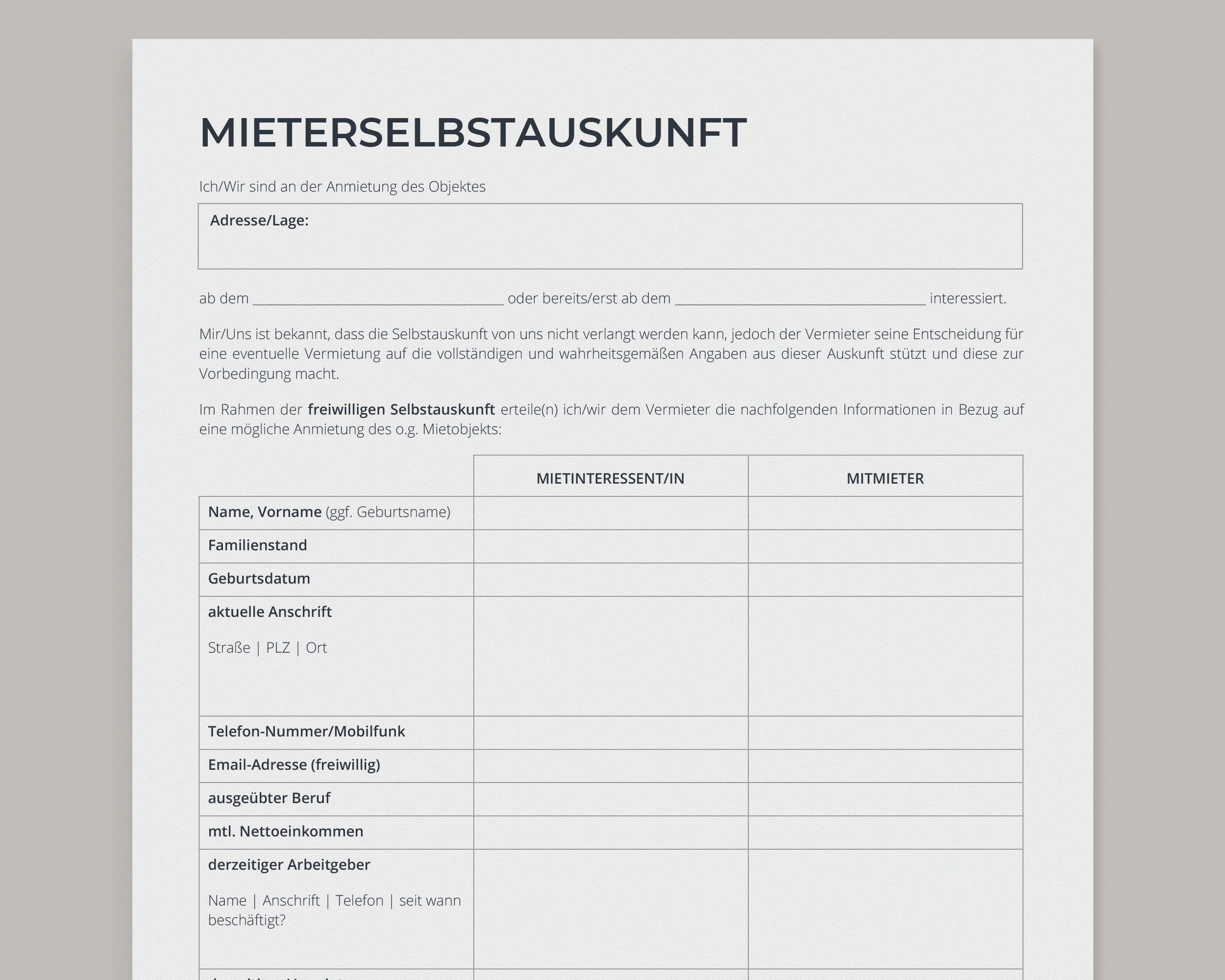 Vorlage Einer Mieterselbstauskunft, 43% OFF