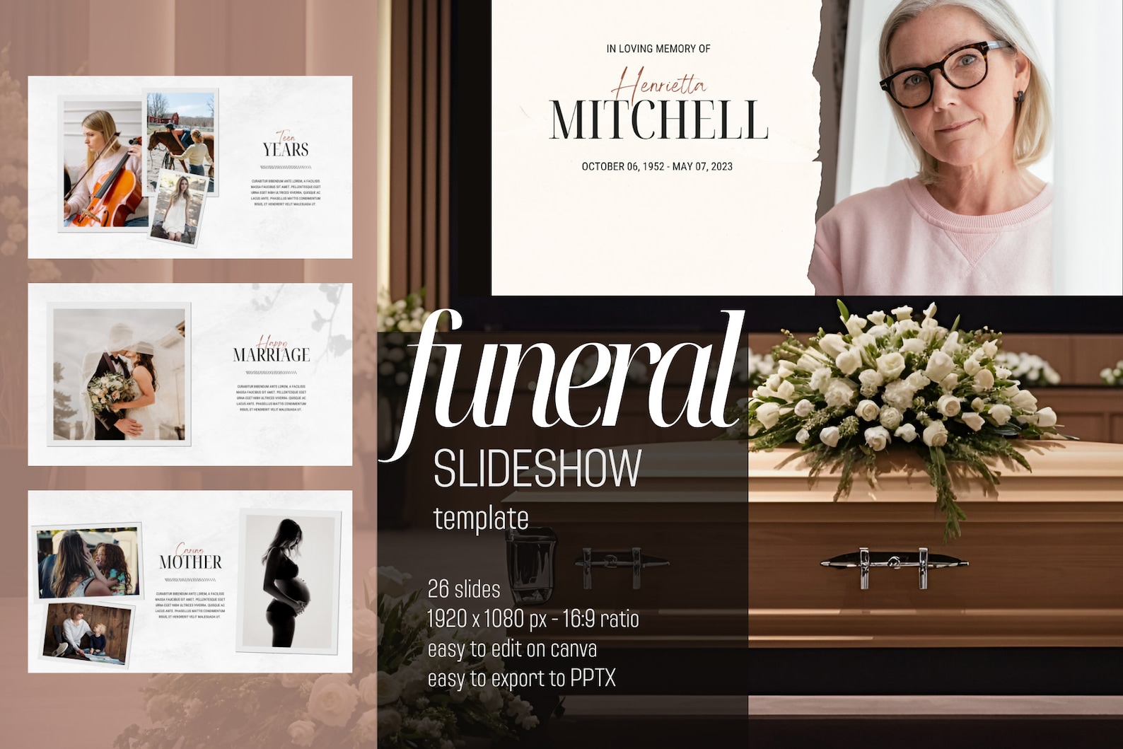 Funeral SLIDESHOW Presentation Template, in Loving Memory Remembrance ...