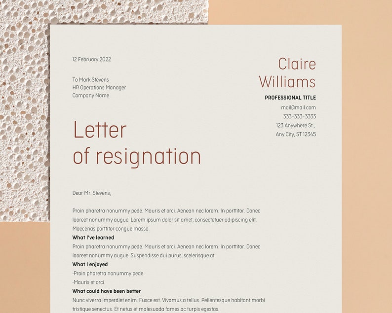 Letter of Resignation Template Canva Professional 1 Page - Etsy México