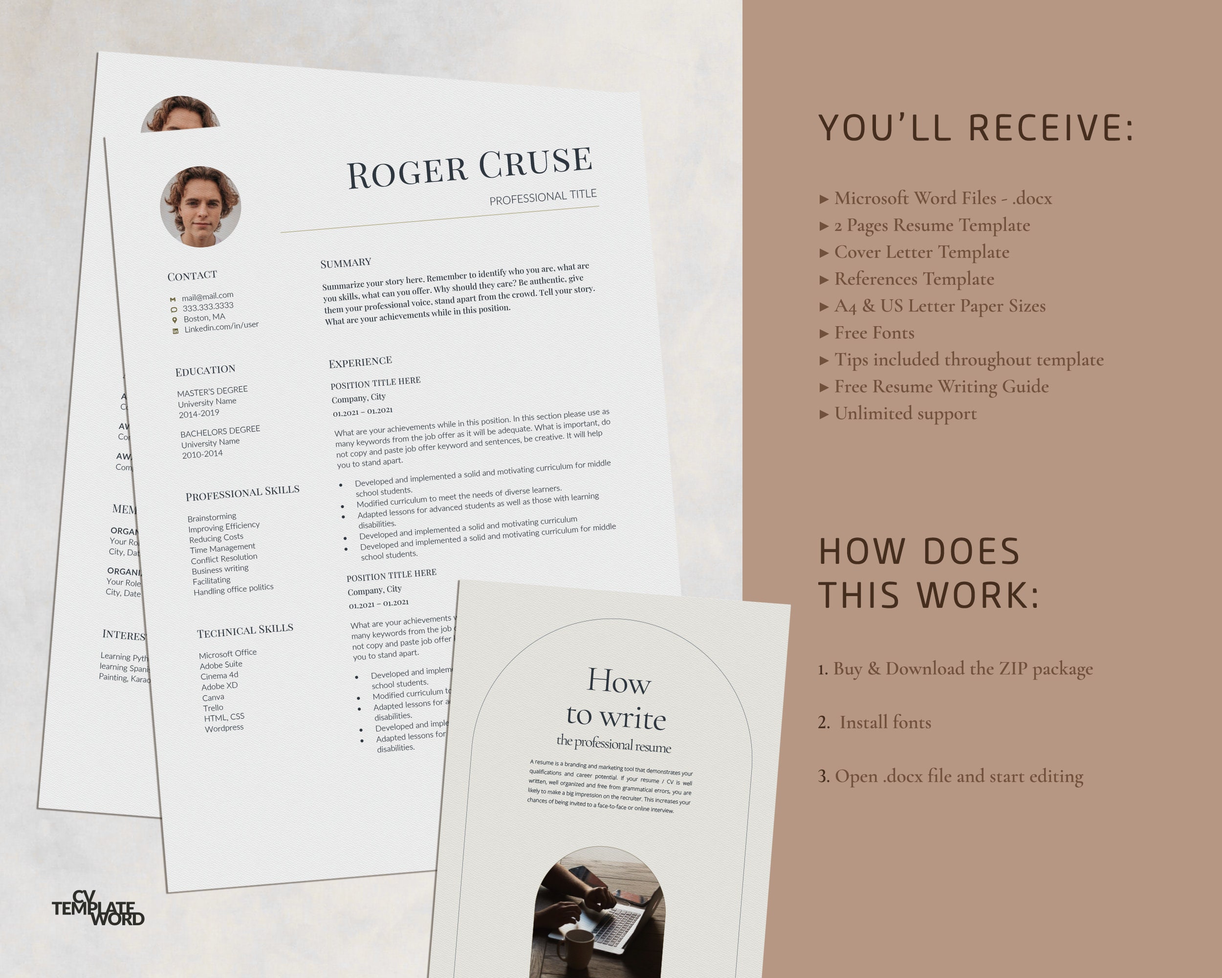 Resume Template, Sleek Cv Template Word, Professional CEO Executive ...
