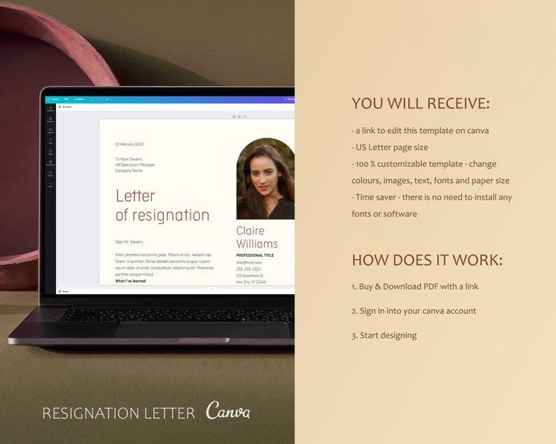 Letter of Resignation Template Canva Professional 1 Page - Etsy México