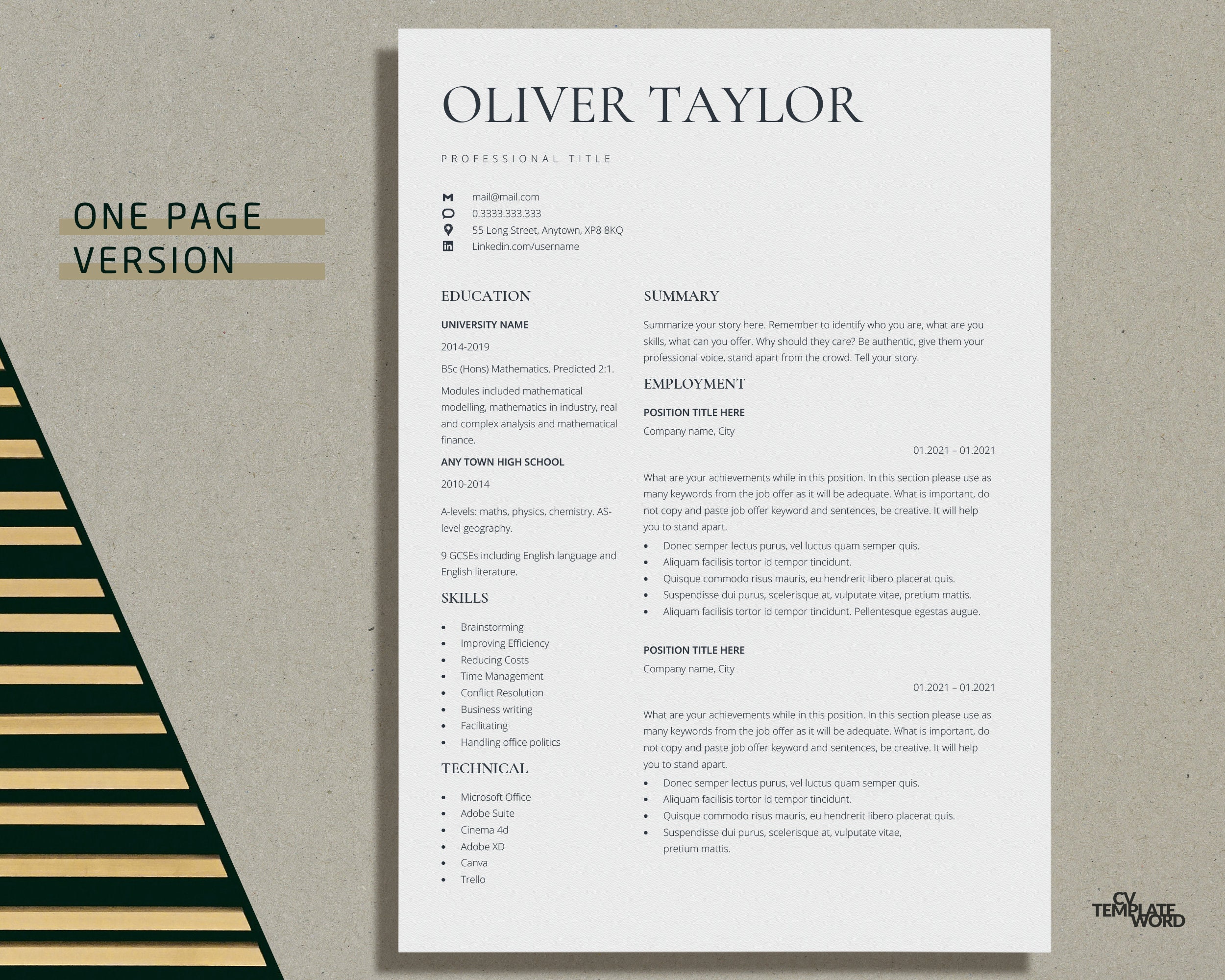 Google Docs Resume Template, Modern Sleek Cv Template Word ...