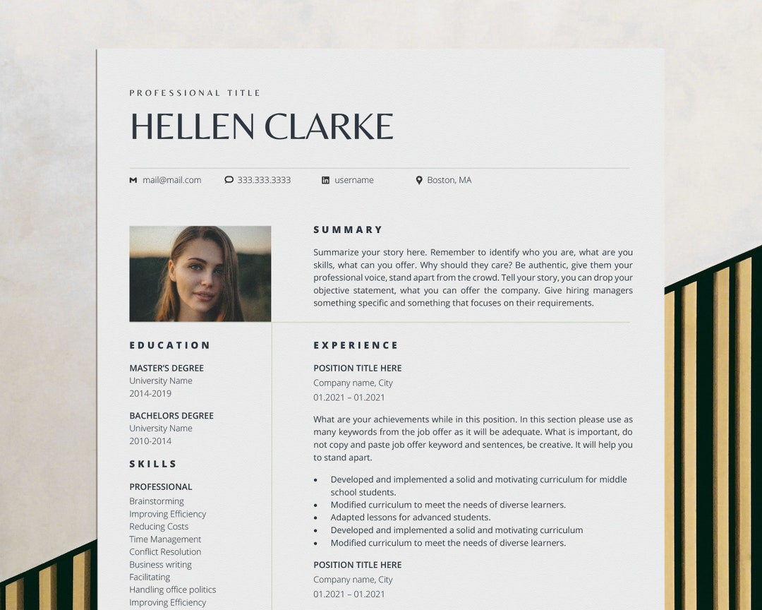 Sleek Resume Template Modern Cv Template Word Professional - Etsy Australia
