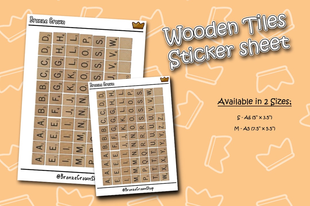 Wood Letter Tiles - Sticker Sheet - 2 Sizes Available | Sticker Sheet ...