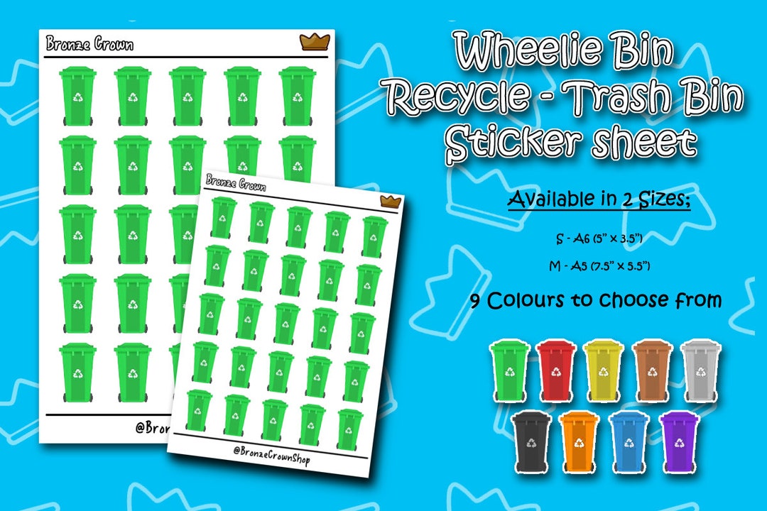 Recycling - Trash Bin - Sticker Sheet - 2 Sizes Available - 9 Colour ...