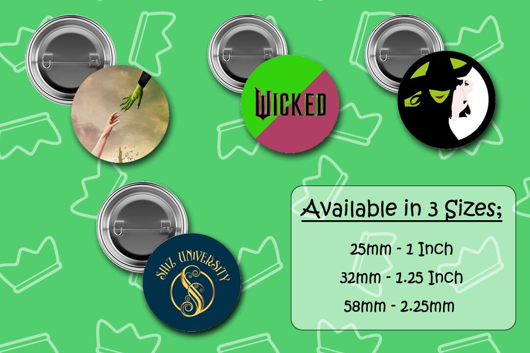 Wicked - Shiz University Button Pins - Badge Set - 3 Sizes Available - Etsy