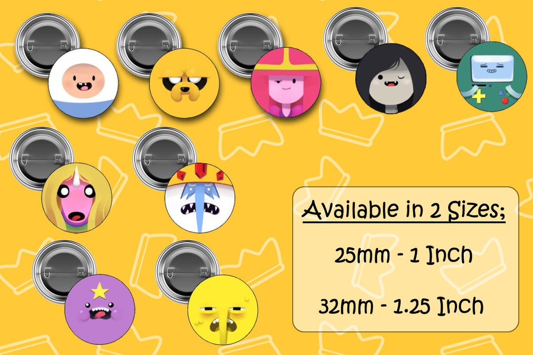 AT - Main Character Faces Set, Adventure Time Button Pins - Badge Set ...
