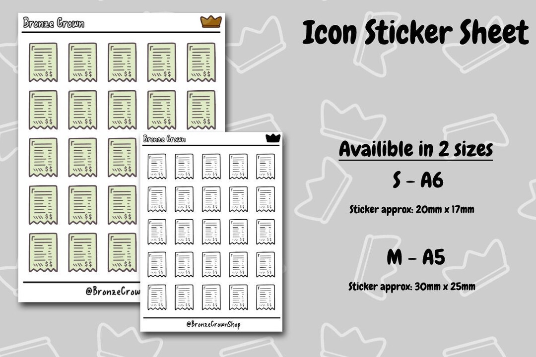 Bills / Cheque - Icon Planner Sticker Sheet - 2 Sizes Available - 2 ...