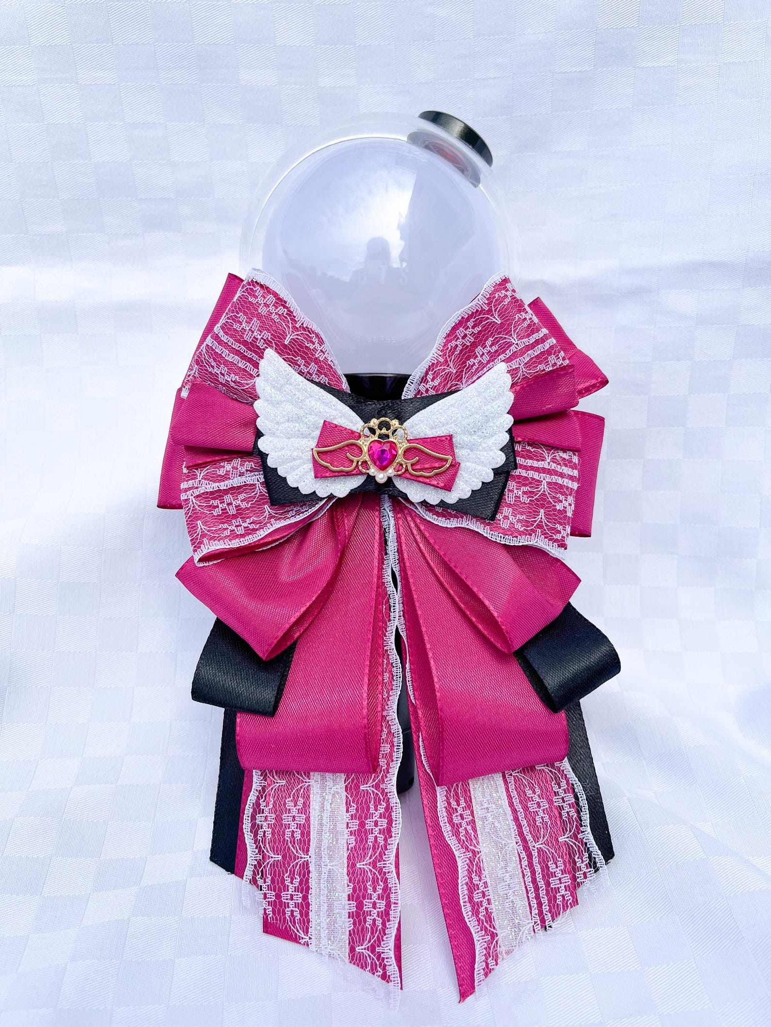 B-GRADE Pink & Black Lightstick Ribbon Bow, Handmade Bow, Lightstick ...