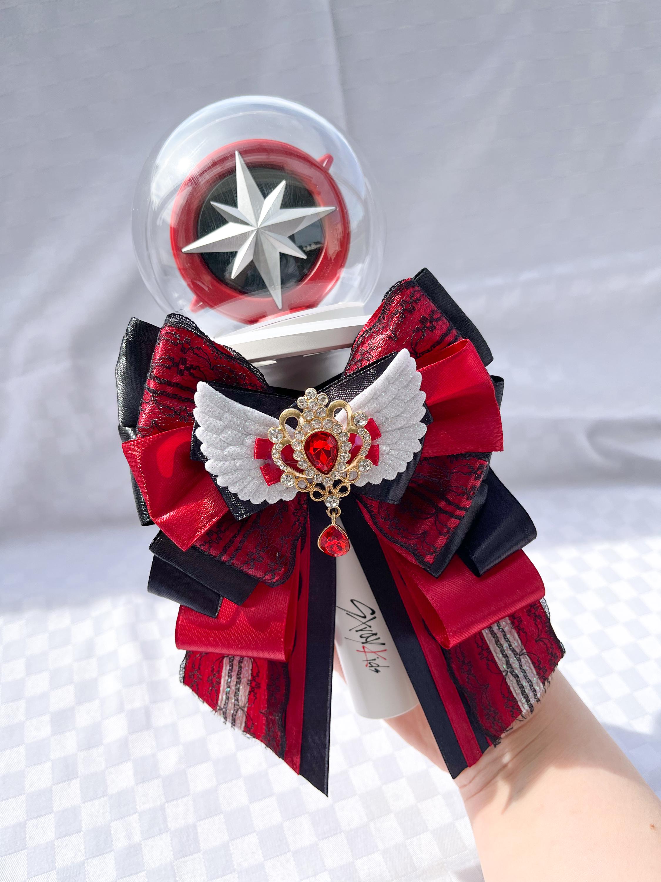 STRAY KIDS Red & Black Lightstick Ribbon Bow, Handmade Ribbon Bow ...