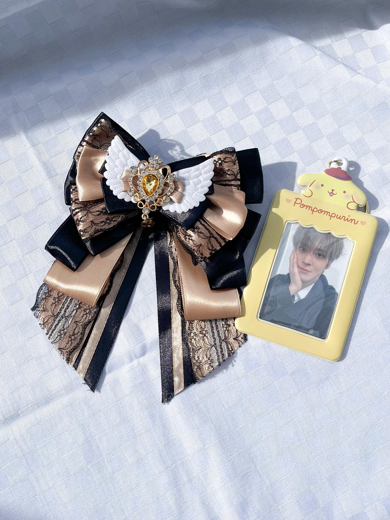ATEEZ Champagne & Black Lightstick Ribbon Bow, Handmade Ribbon Bow ...