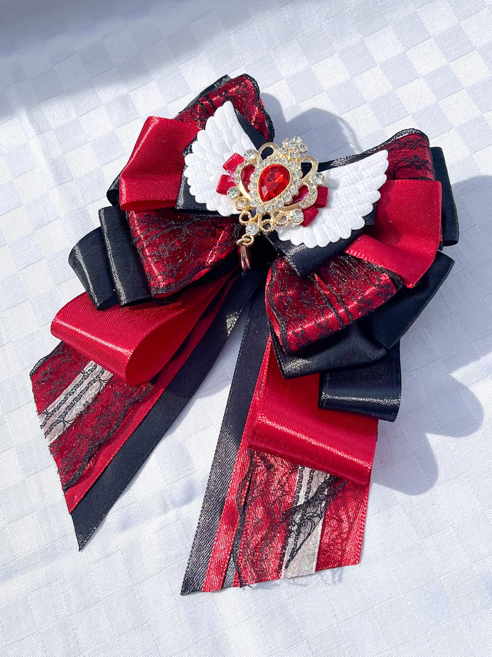 STRAY KIDS Red & Black Lightstick Ribbon Bow, Handmade Ribbon Bow ...