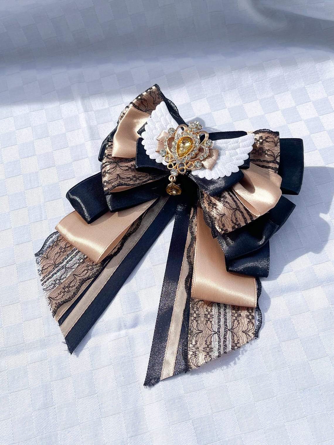 ATEEZ Champagne & Black Lightstick Ribbon Bow, Handmade Ribbon Bow ...