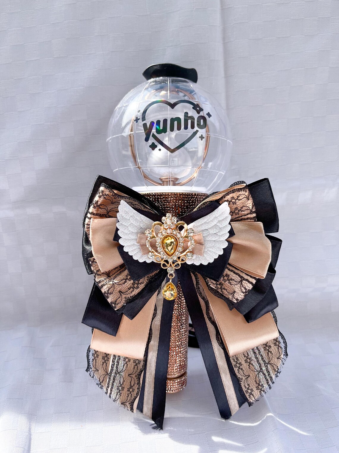 ATEEZ Champagne & Black Lightstick Ribbon Bow, Handmade Ribbon Bow ...