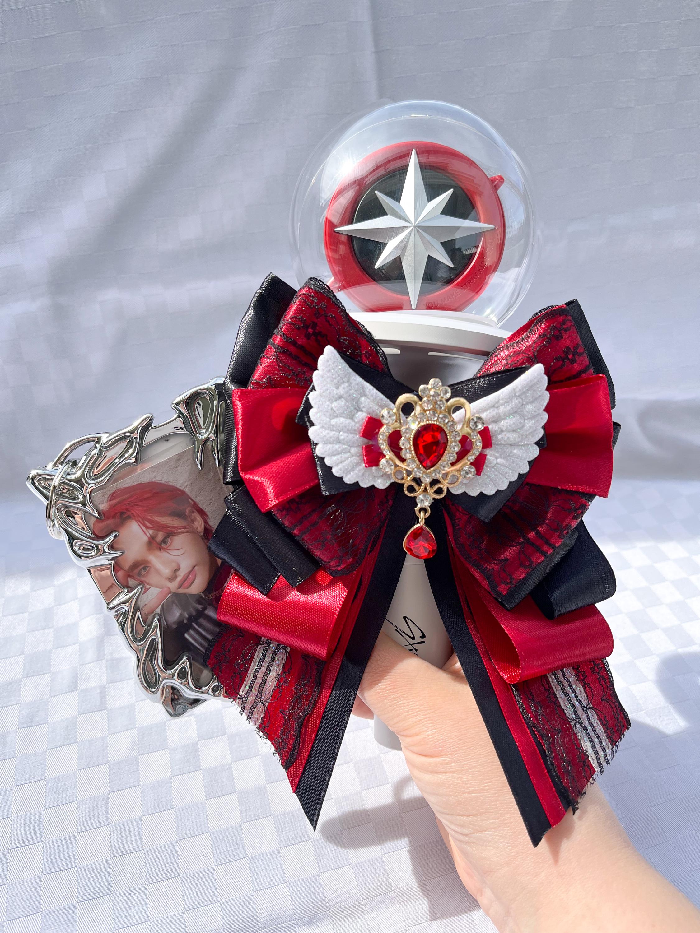 STRAY KIDS Red & Black Lightstick Ribbon Bow, Handmade Ribbon Bow ...