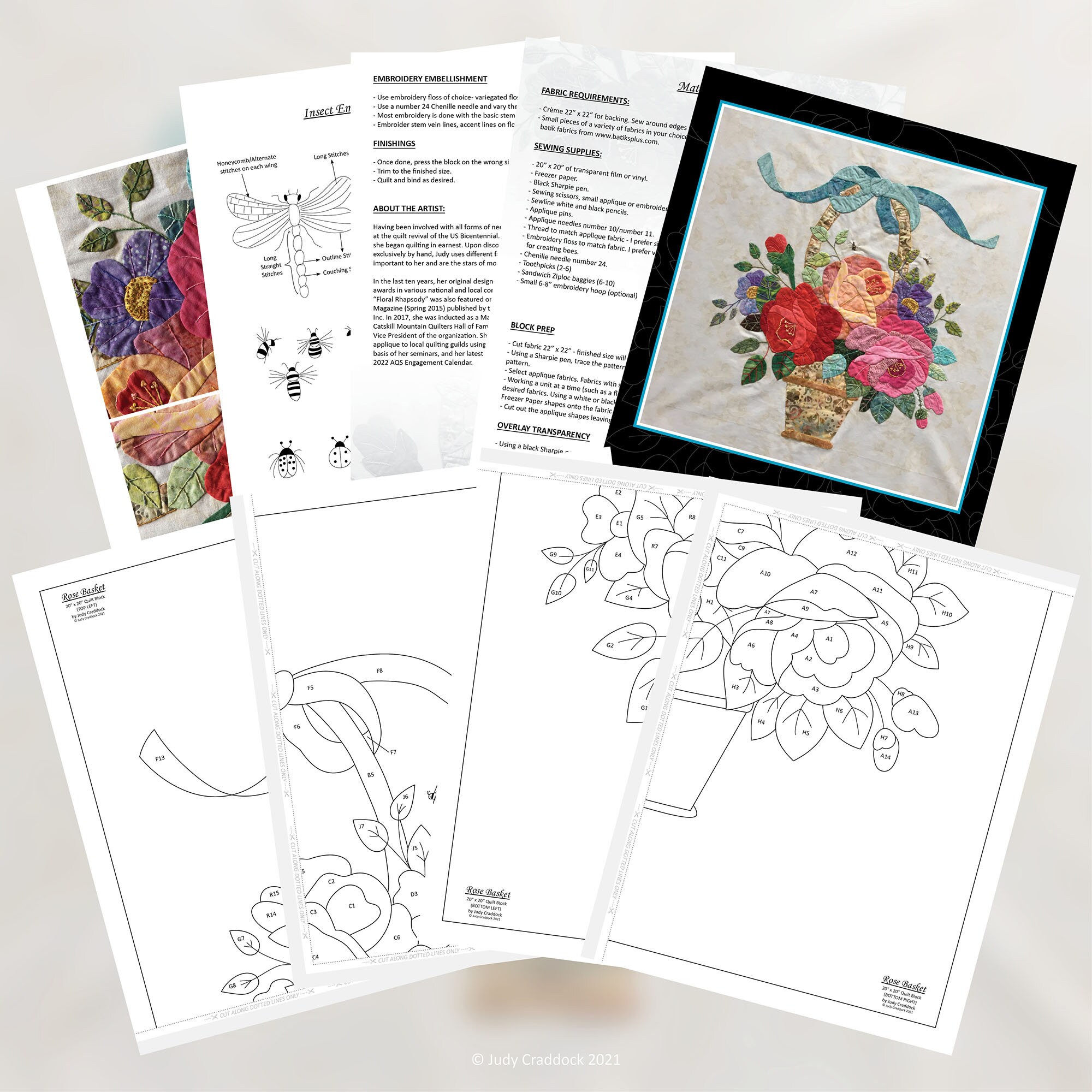 Rose Basket PDF Appliqué Pattern - Etsy