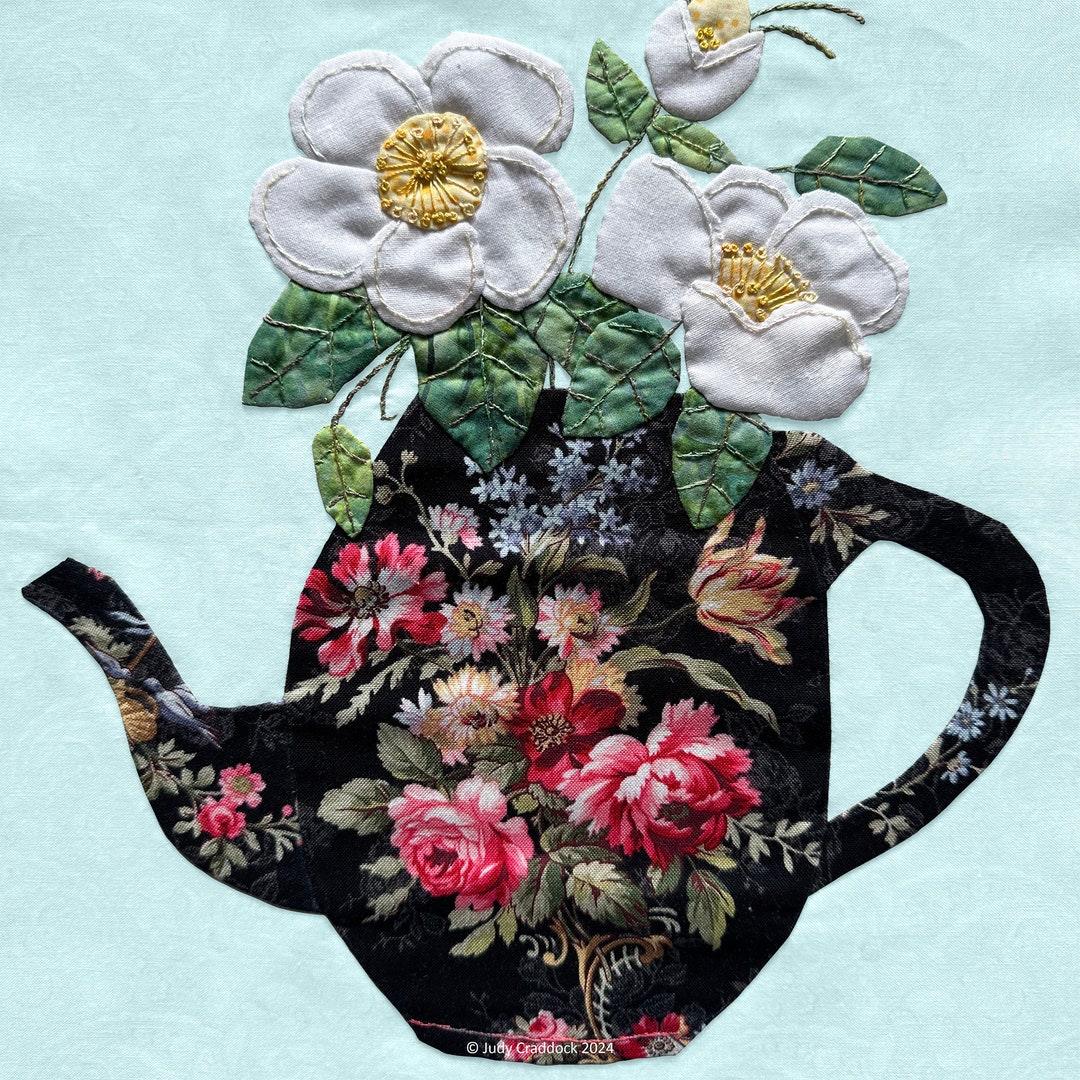 Teapot and White Roses PDF Appliqué Quilt Block Pattern - Etsy