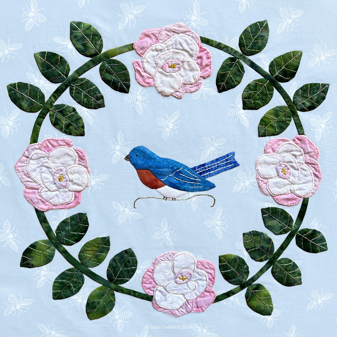 Camelia Wreath and Bluebird PDF Appliqué Quilt Block Pattern - Etsy