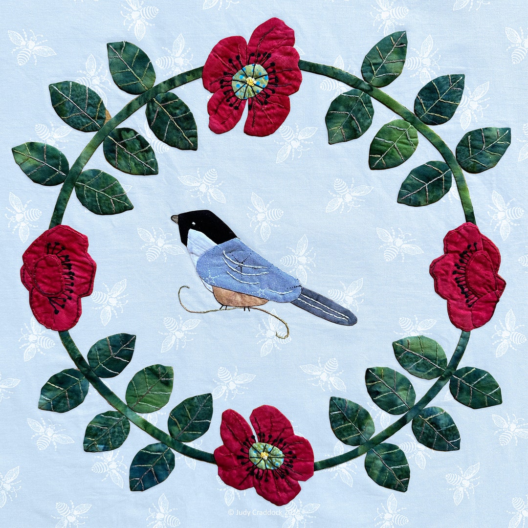 Poppy Wreath and Chickadee PDF Appliqué Quilt Block Pattern - Etsy