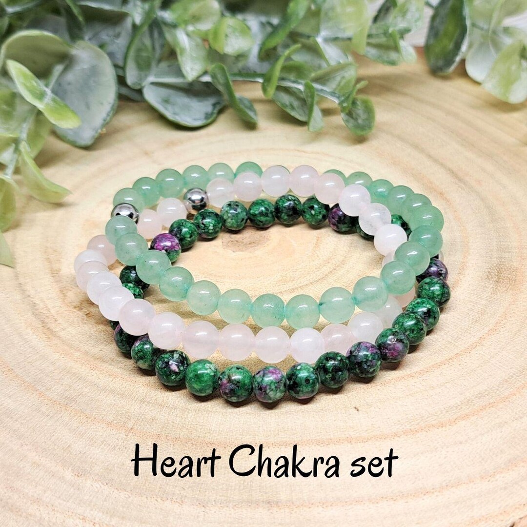 Heart Chakra Bracelets Set, Energy Chakra Jewelry Set of 3 Stone ...