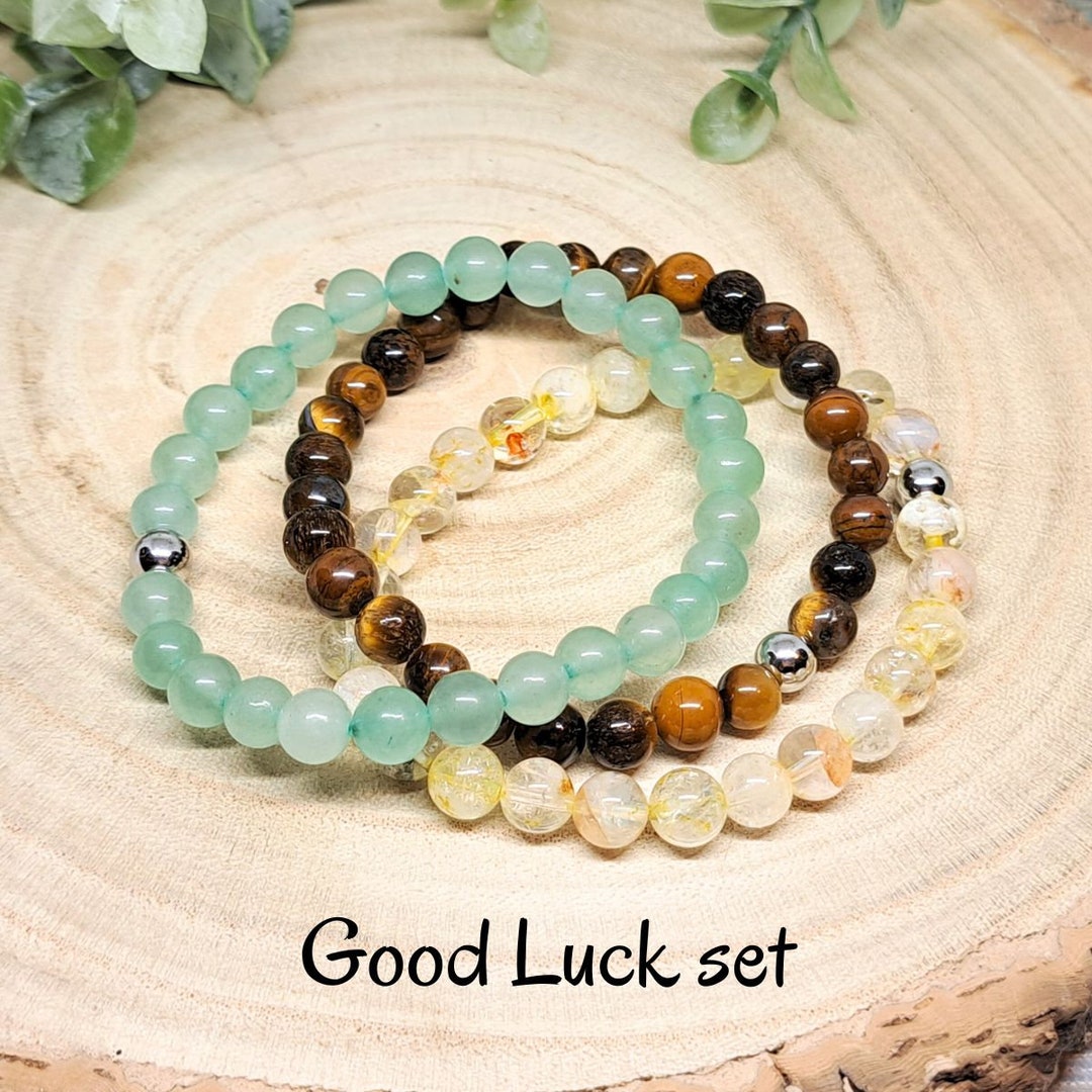 GOOD LUCK Crystal Bracelets Set, Lucky Stone Bracelets Gift for Women ...