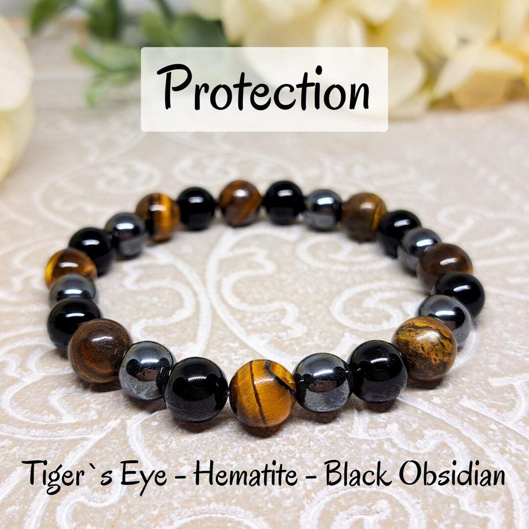 Crystals for Protection Bead Bracelet, Triple Protection Stone Beads ...
