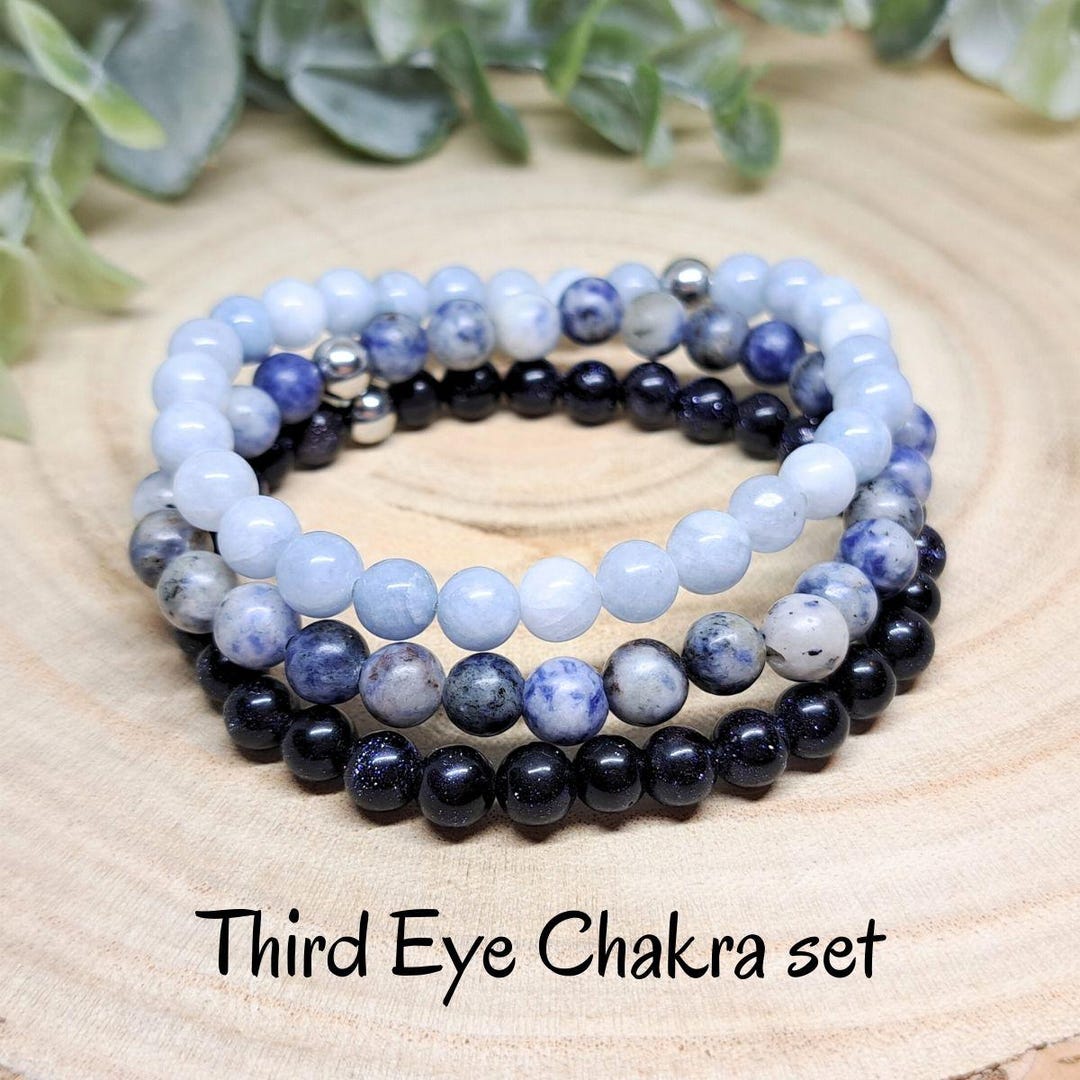 Third Eye Chakra Crystal Bracelet Set, Healing Energy Third Eye Chakra ...