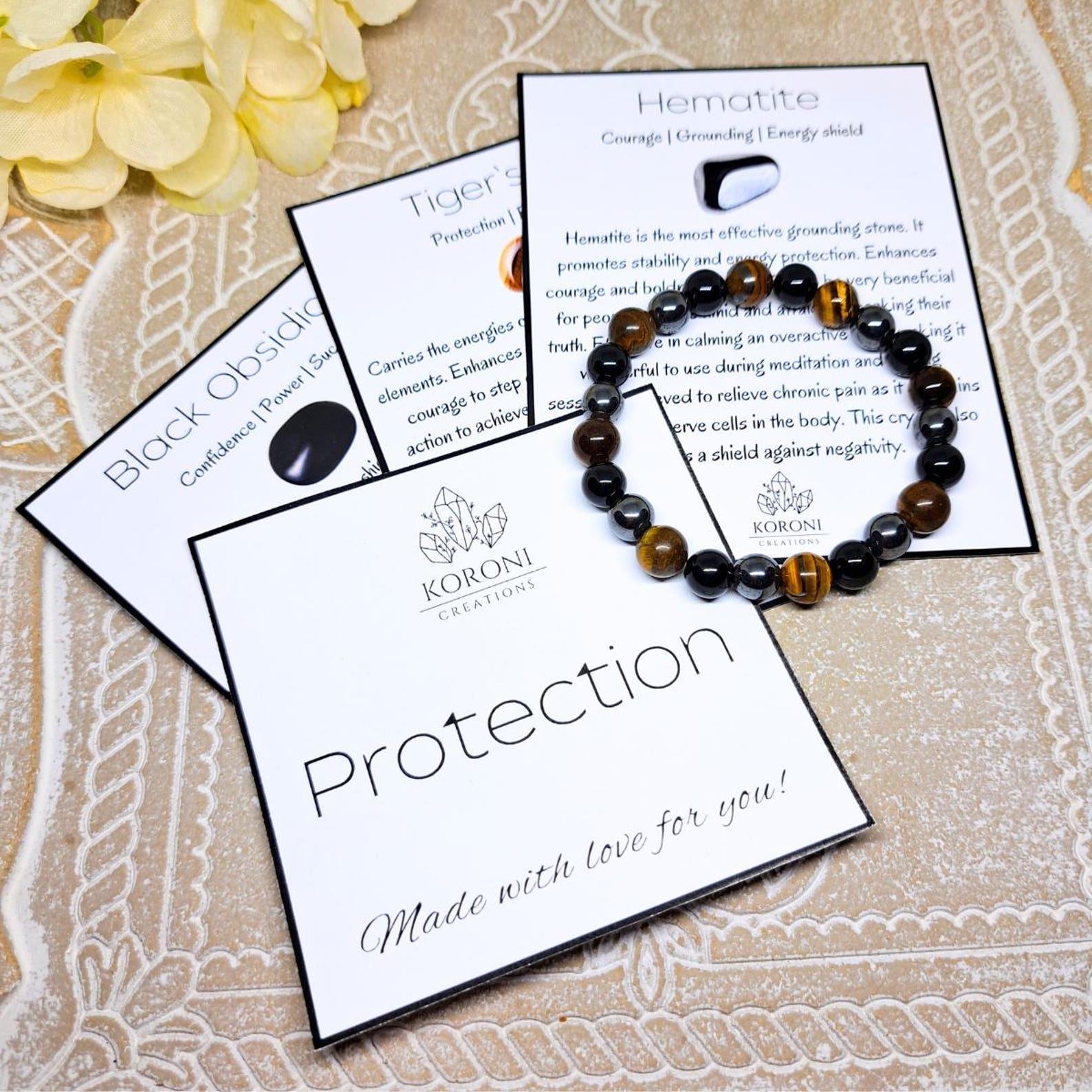Crystals for Protection Bead Bracelet, Triple Protection Stone Beads ...