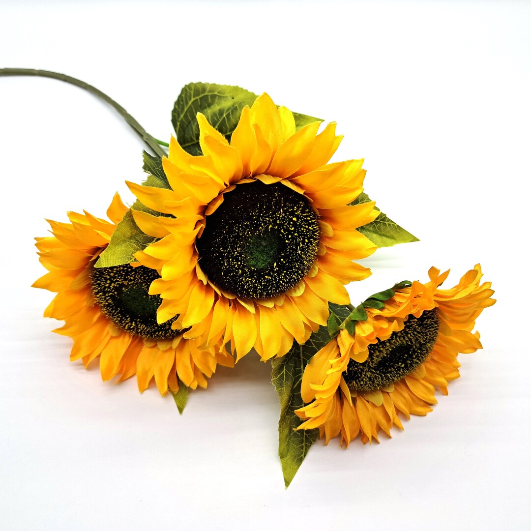 3 Heads Sunflowers Branch, Artificial Sunflowers, Large Sunflowers ...