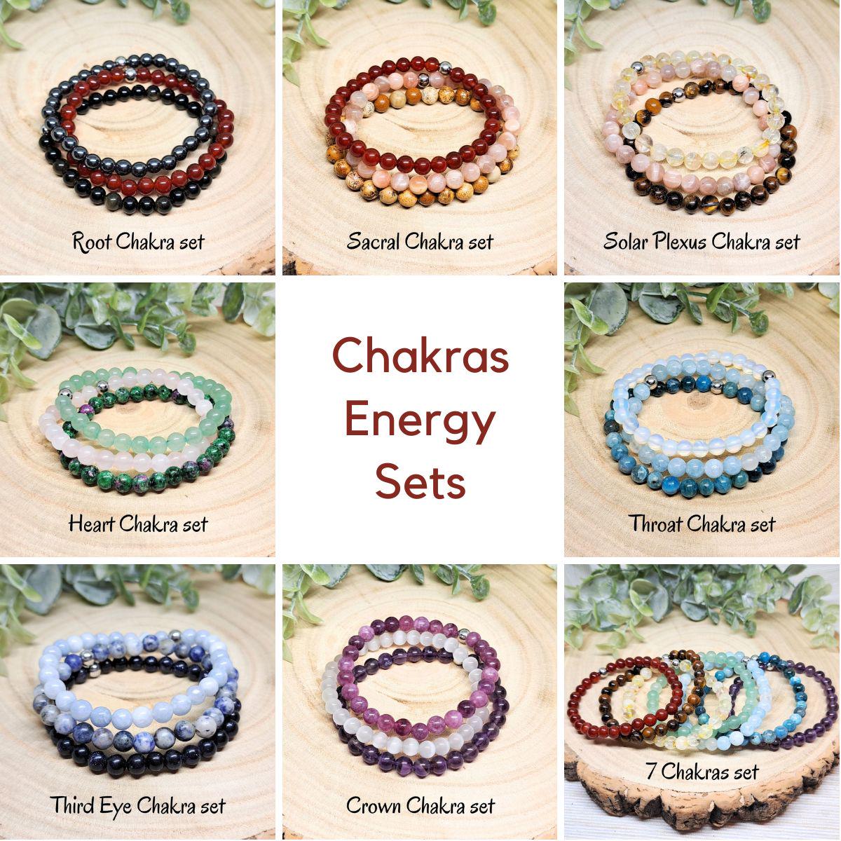 7 Chakras Energy Crystal Bracelets Full Set, 7 Stone Bead Bracelets for ...