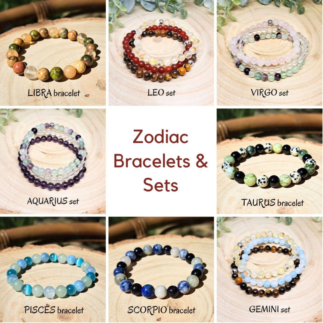 Zodiac Bead Bracelet for Women, Gemstone Bracelets Beaded, Birthstone ...