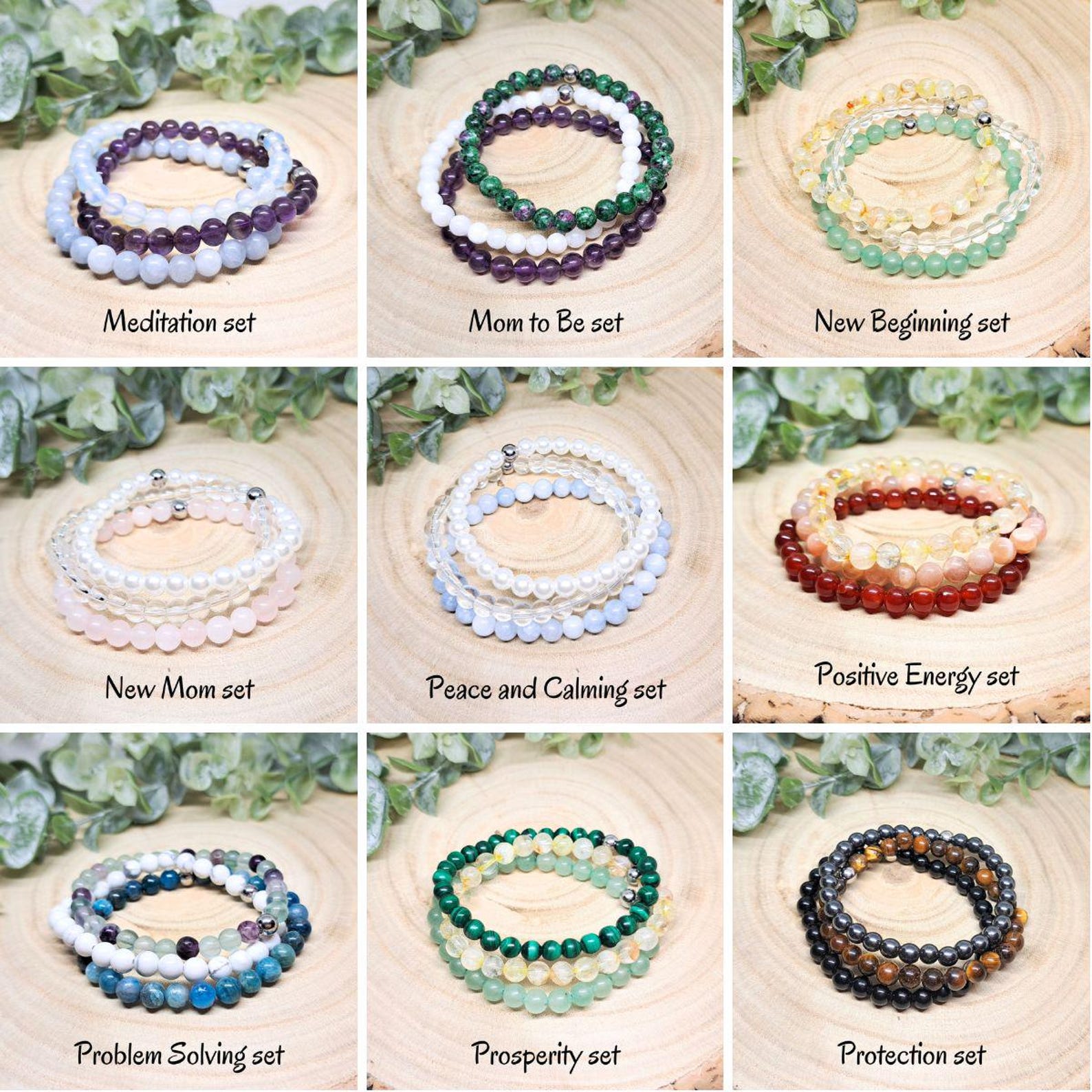 HEALING & ENERGY CLEARING Crystal Bracelet Set, Healing Crystal Jewelry ...